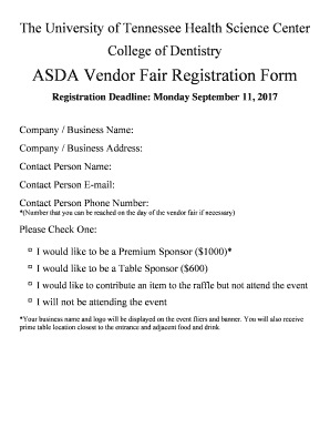 Fillable Online ASDA Vendor Fair Registration Form Fax Email Print ...