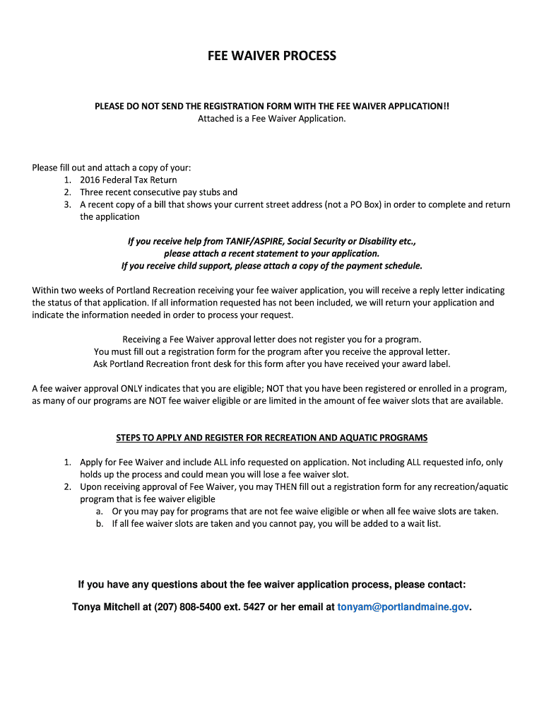 Fillable Online FEE WAIVER PROCESS Fax Email Print - pdfFiller