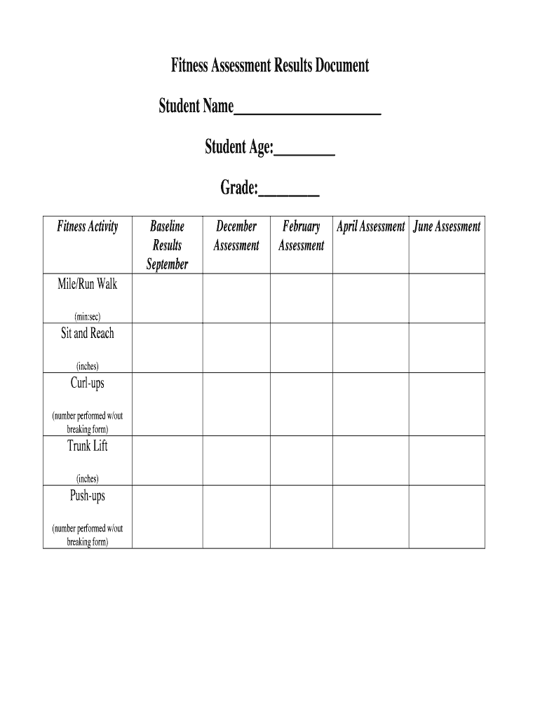 Fillable Online Fitness Assessment Results Document Fax Email Print ...