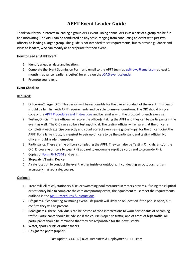 Fillable Online APFT Event Leader Guide Fax Email Print - pdfFiller