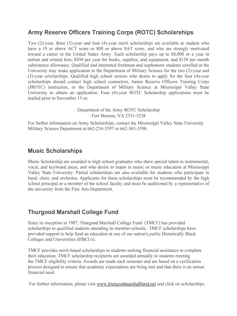 Fillable Online ArmyReserveOfficersTrainingCorps(ROTC)Scholarships Fax ...