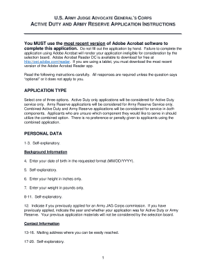 Fillable Online ACTIVE DUTY AND ARMY RESERVE APPLICATION INSTRUCTIONS ...