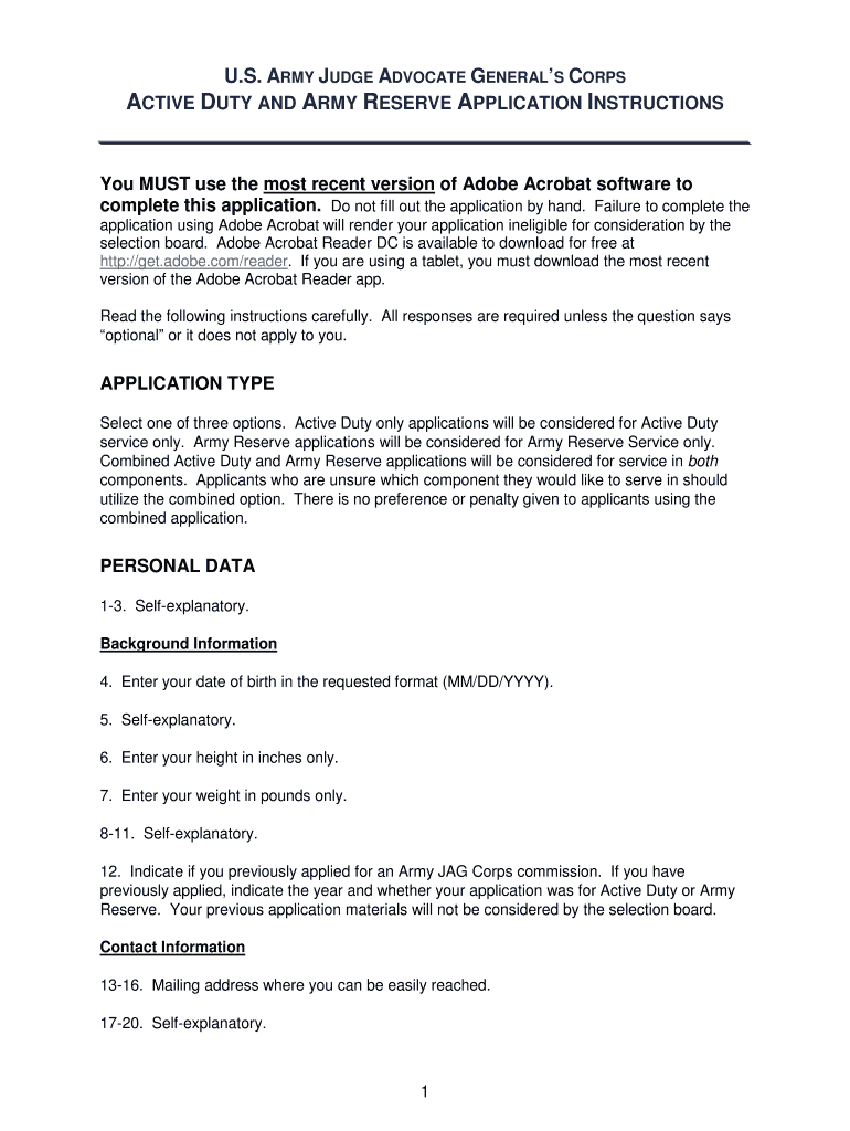 Fillable Online ACTIVE DUTY AND ARMY RESERVE APPLICATION INSTRUCTIONS ...