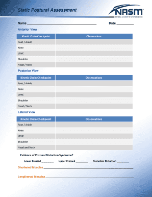 Fillable Online Static Postural Assessment Fax Email Print - pdfFiller