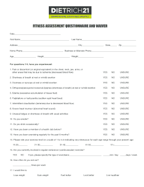 Fillable Online FITNESS ASSESSMENT QUESTIONNAIRE AND WAIVER Fax Email ...
