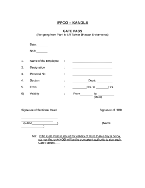 GATE PASS Doc Template | pdfFiller