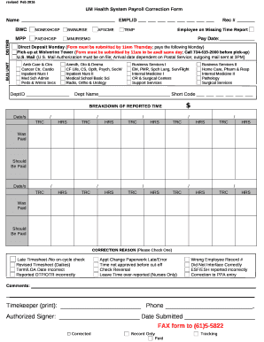 UM Health System Payroll Correction Doc Template | pdfFiller