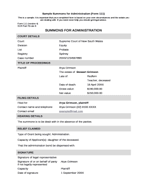 Sample Summons for Administration ( 111) Doc Template | pdfFiller