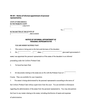 Fillable Online Notice of informal appointment of personal Fax Email Print - pdfFiller