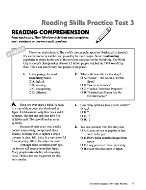 Fillable Online Reading Skills Practice Test 3 Fax Email Print - pdfFiller