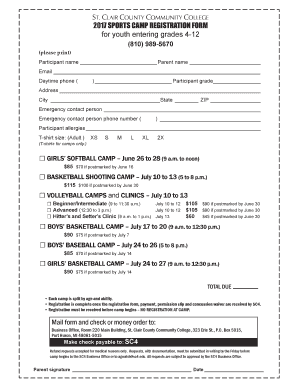 Fillable Online 2017 SPORTS CAMP REGISTRATION FORM Fax Email Print ...