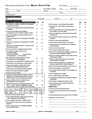 Fillable Online PRE-PARTICIPATION PHYSICAL FORM - MEDICAL HISTORY FORM ...