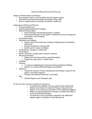Fillable Online History and Physical Examination Write-up Fax Email ...