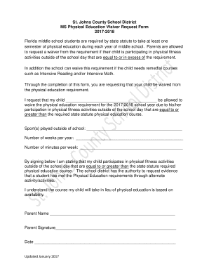 Fillable Online MS Physical Education Waiver Request Form Fax Email Print - pdfFiller