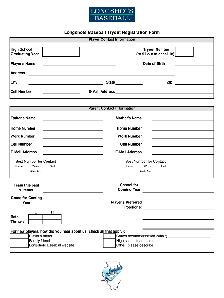 Longshots Baseball Tryout Registration Form Fill And Sign Printable 