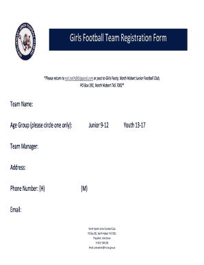 Fillable Online Girls Football Team Registration Form Fax Email Print ...