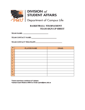 Fillable Online TEAM CONTACT NAME: Fax Email Print - pdfFiller