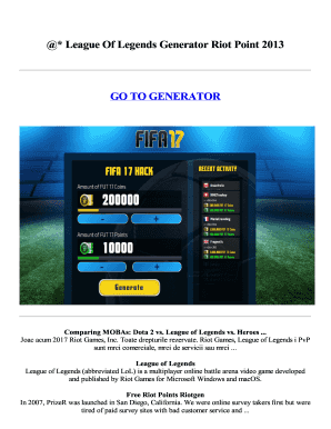 Fillable Online * League Of Legends Generator Riot Point 2013 Fax Email ...