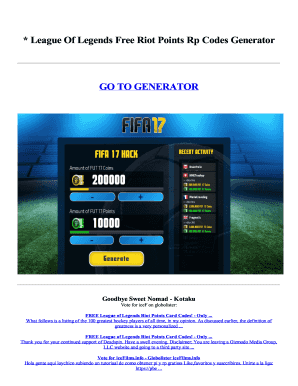 Fillable Online * League Of Legends Free Riot Points Rp Codes Generator ...