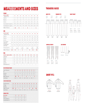 Fillable Online measurements AND sizes Fax Email Print - pdfFiller