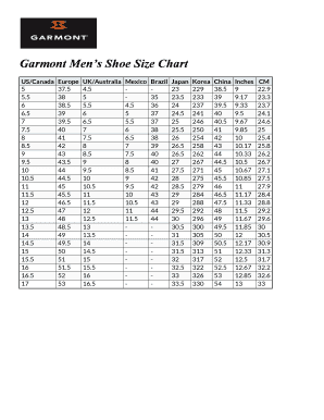 Fillable Online Garmont Mens Shoe Size Chart Fax Email Print - pdfFiller