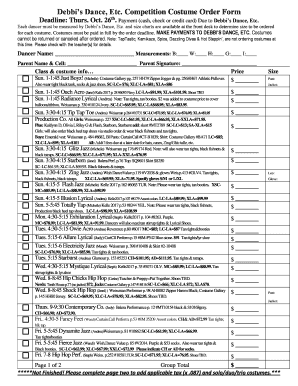Fillable Online Competition Costume Order Form Fax Email Print - pdfFiller