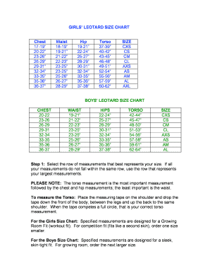 Fillable Online GIRLS LEOTARD SIZE CHART Fax Email Print - pdfFiller