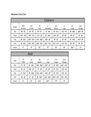 Fillable Online Weissman's Size Chart Fax Email Print - pdfFiller