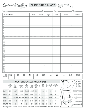 Fillable Online CLASS SIZING CHART Fax Email Print - pdfFiller