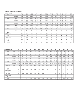 Fillable Online Girls & Womens Size Charts Fax Email Print - pdfFiller