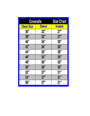 Coverall Size Chart - Greenbushfarm.com
