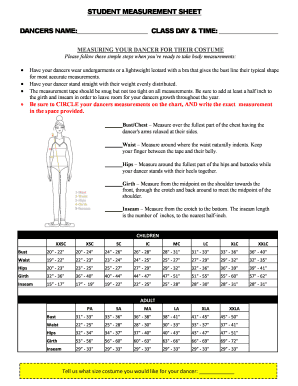 Fillable Online STUDENT MEASUREMENT SHEET Fax Email Print - pdfFiller