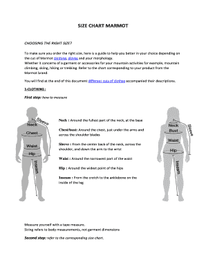Fillable Online SIZE CHART MARMOT Fax Email Print - pdfFiller