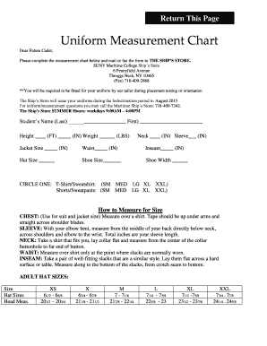 Fillable Online Uniform Measurement Chart Fax Email Print - pdfFiller