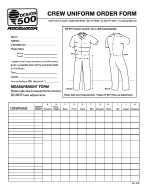 Fillable Online CREW UNIFORM ORDER FORM Fax Email Print - pdfFiller