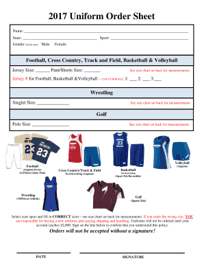 Fillable Online 2017 Uniform Order Sheet Fax Email Print - pdfFiller