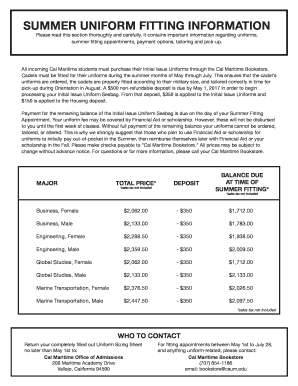 Fillable Online SUMMER UNIFORM FITTING INFORMATION Fax Email Print ...