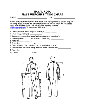 Fillable Online MALE UNIFORM FITTING CHART Fax Email Print - pdfFiller