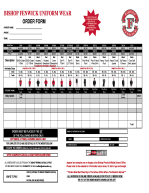 Fillable Online BISHOP FENWICK UNIFORM WEAR Fax Email Print - pdfFiller