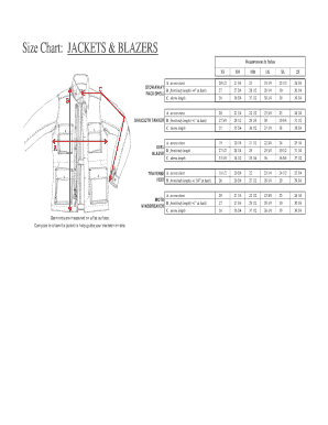 Fillable Online Size Chart: JACKETS & BLAZERS Fax Email Print - pdfFiller