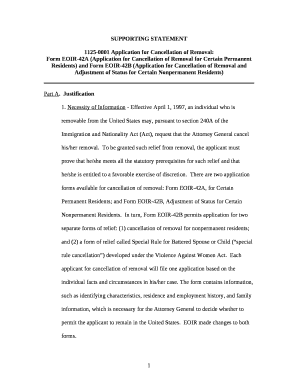 1125-0001 Application for Cancellation of Removal: Doc Template | pdfFiller
