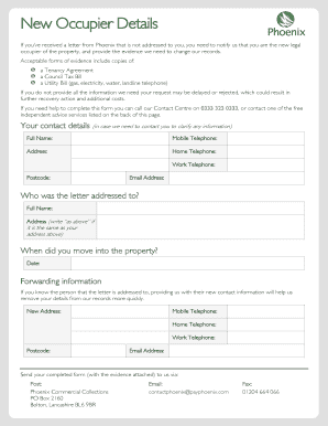 Fillable Online New Occupier Details Fax Email Print - pdfFiller