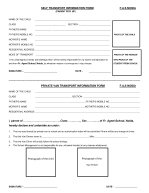 Fillable Online SELF TRANSPORT INFORMATION FORM Fax Email Print - pdfFiller