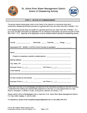 Notice of Dewatering Activity Doc Template | pdfFiller