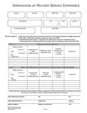 Verification of Military Service Experience Doc Template | pdfFiller