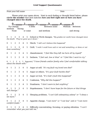 Grief Support Questionnaire Doc Template | pdfFiller