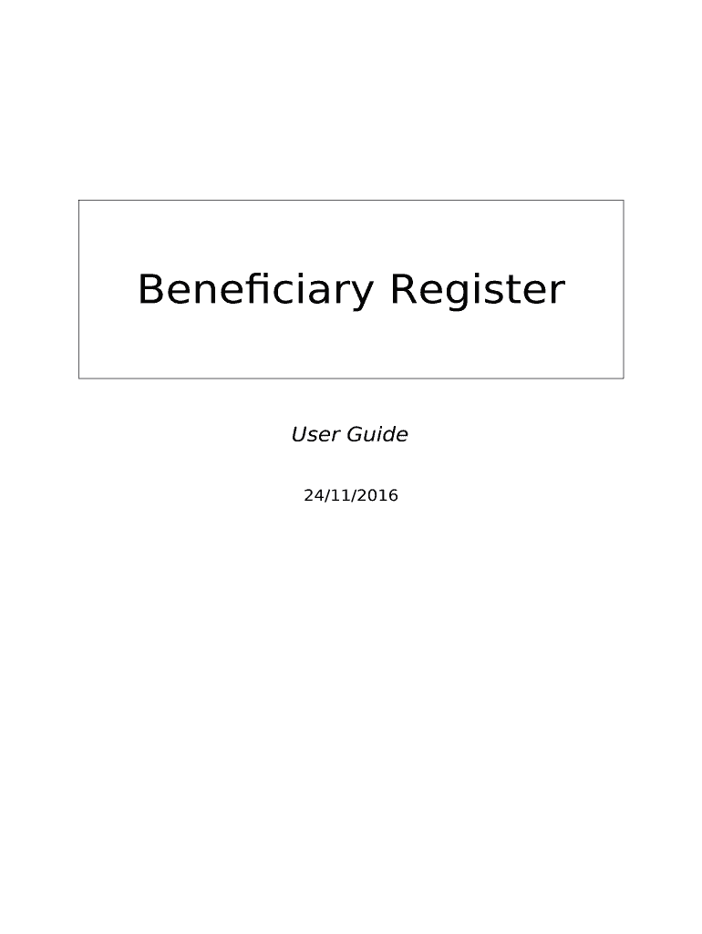 Beneficiary Register Doc Template | pdfFiller