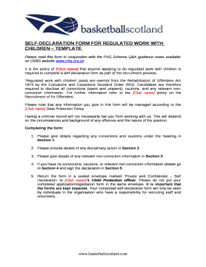 SELF-DECLARATION FOR REGULATED WORK WITH CHILDREN - TEMPLATE Doc Template | pdfFiller