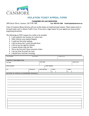 VIOLATION TICKET APPEAL Doc Template | pdfFiller