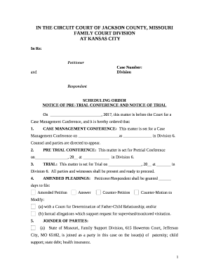 NOTICE OF PRE-TRIAL CONFERENCE AND NOTICE OF TRIAL Doc Template | pdfFiller